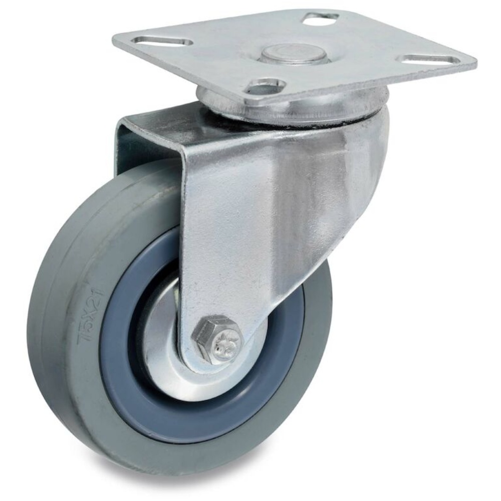 Jasa, Containerhjul med plade, drejelig, Ø75 mm - Silvan