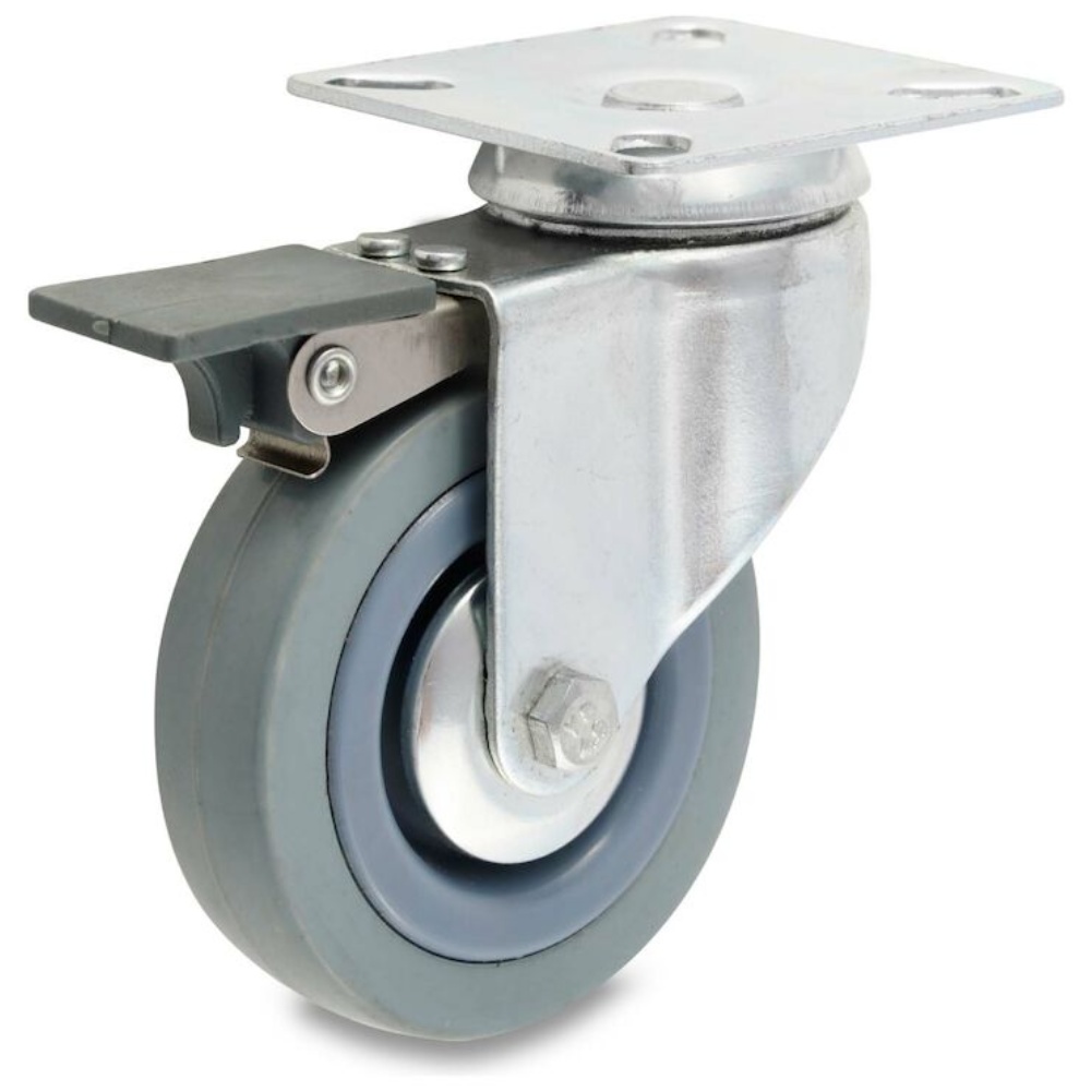 Jasa, Containerhjul med plade/bremse, drejelig, Ø75 mm - Silvan