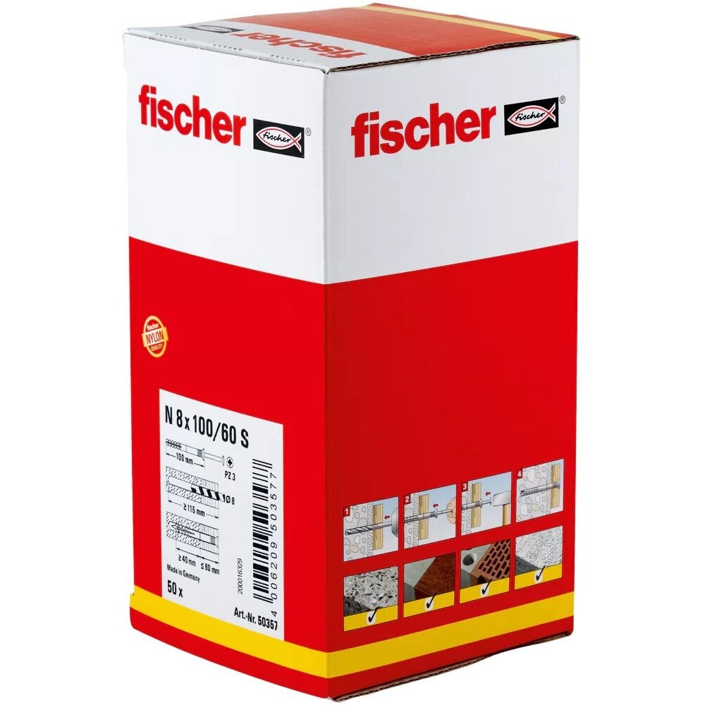 Fischer, Sømplugs med skrue, N-S, 8x100 mm, 50 stk. - Silvan