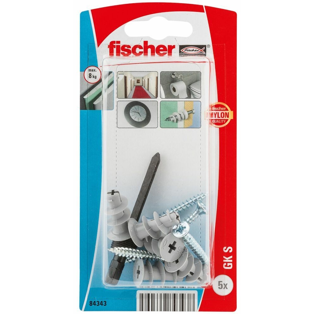 Fischer, Gipspladeplugs med skrue, GKS, 22 mm, 5 stk. - Silvan