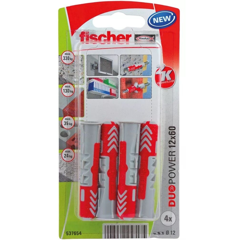 Fischer, Universalplugs, DuoPower, 12x60 mm, 4 stk. - Køb Plugs online