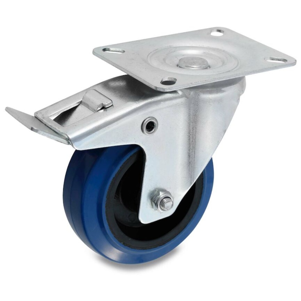 Jasa, Containerhjul med plade/bremse, drejelig, Ø100 mm - Silvan