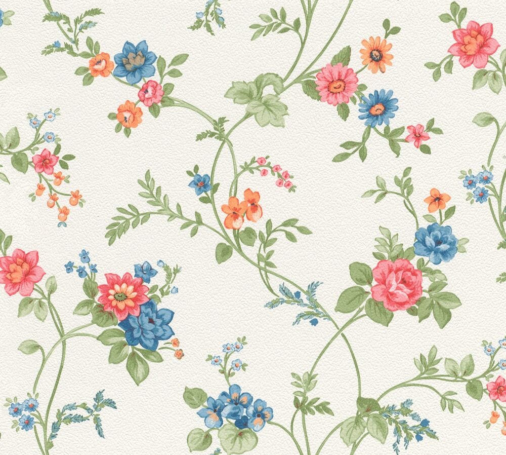 Rasch, Tapet med blomster, rød/blå - Silvan