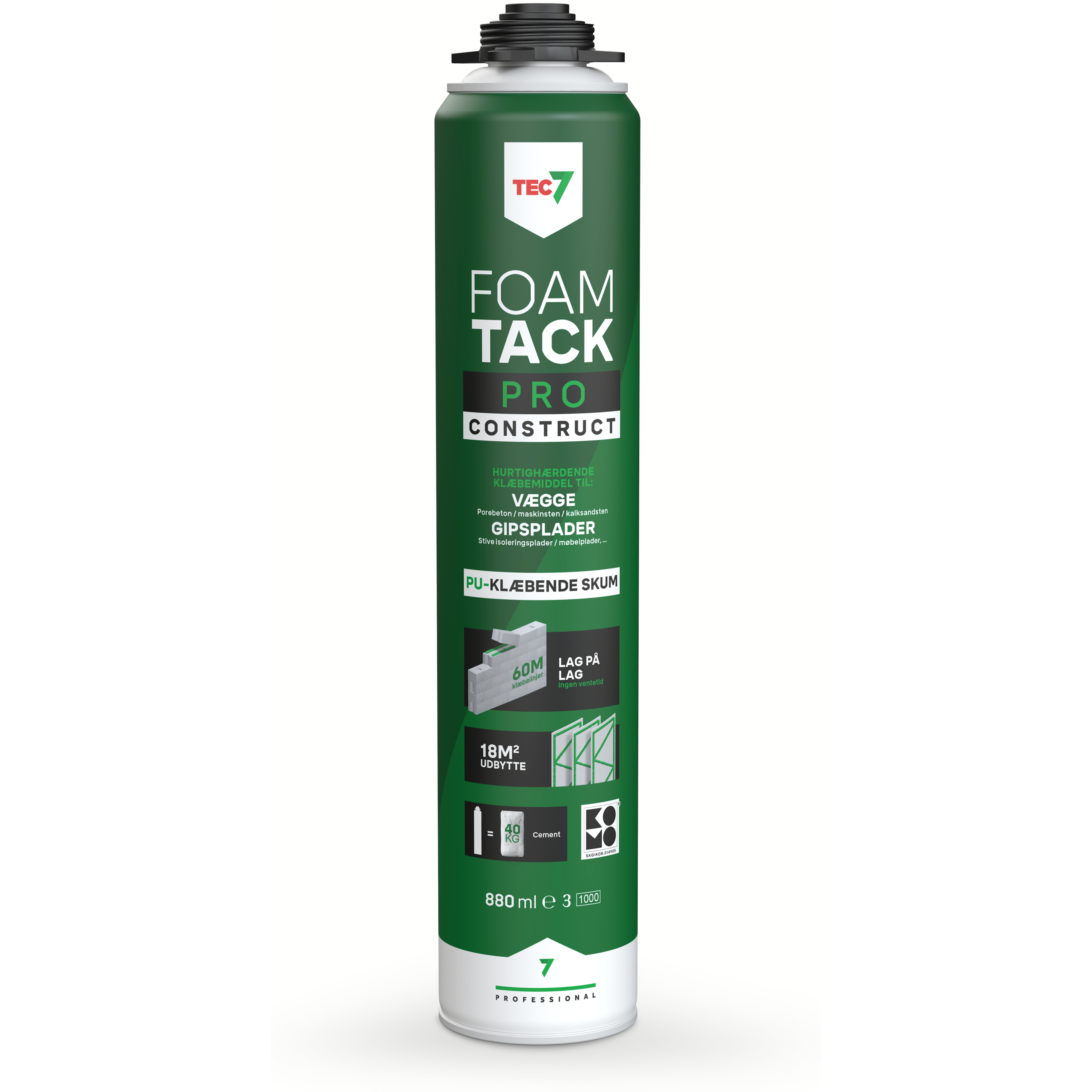 Tec7, Skumlim, Foamtack Pro Construct, 880 ml - Silvan