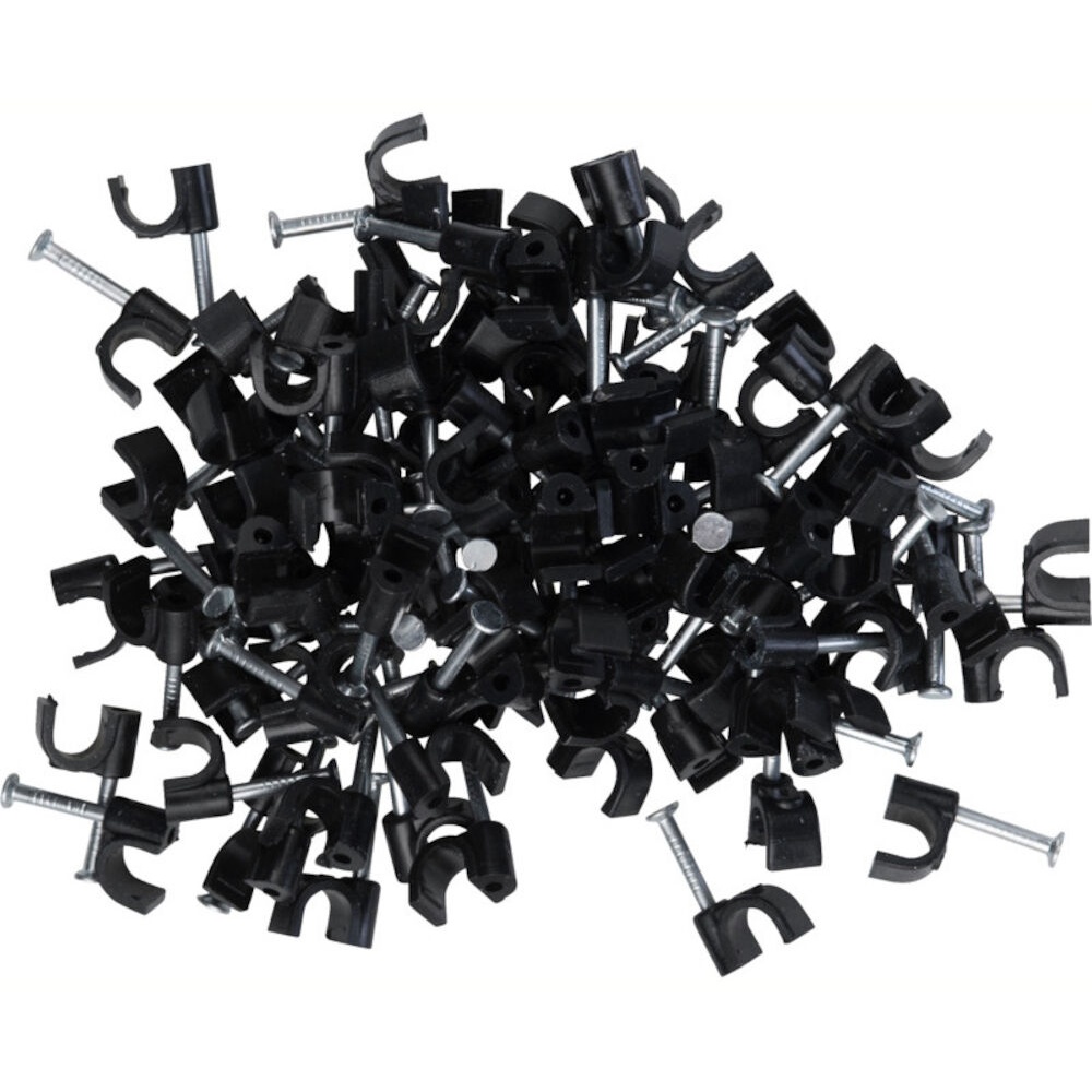 Ledningsclips, rund, sort, 100 stk. - Silvan