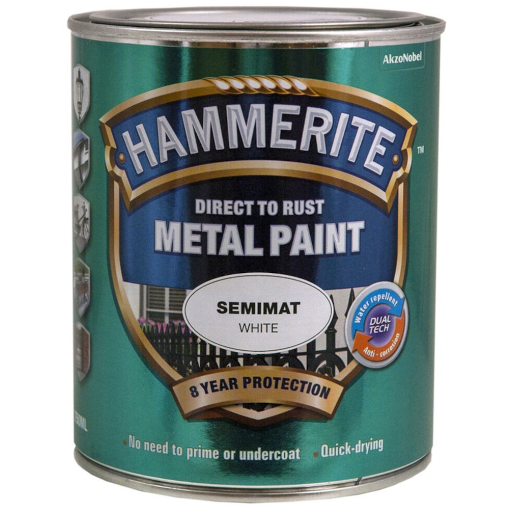 Hammerite, Metalmaling, Direct to Rust, Semimat, hvid, 750 ml - Silvan