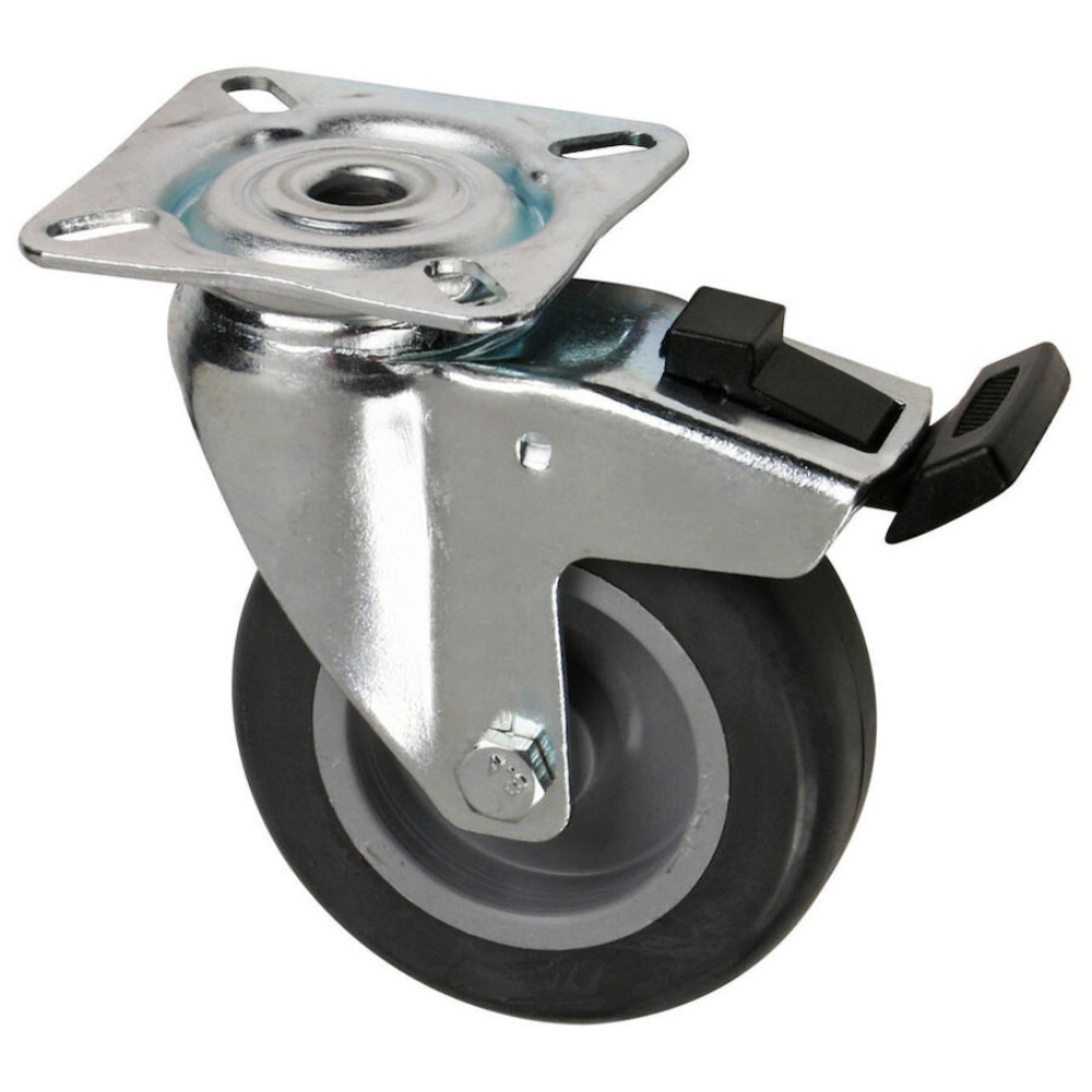 PN Beslag, Transporthjul m. plade og bremse, Ø75 mm - Silvan