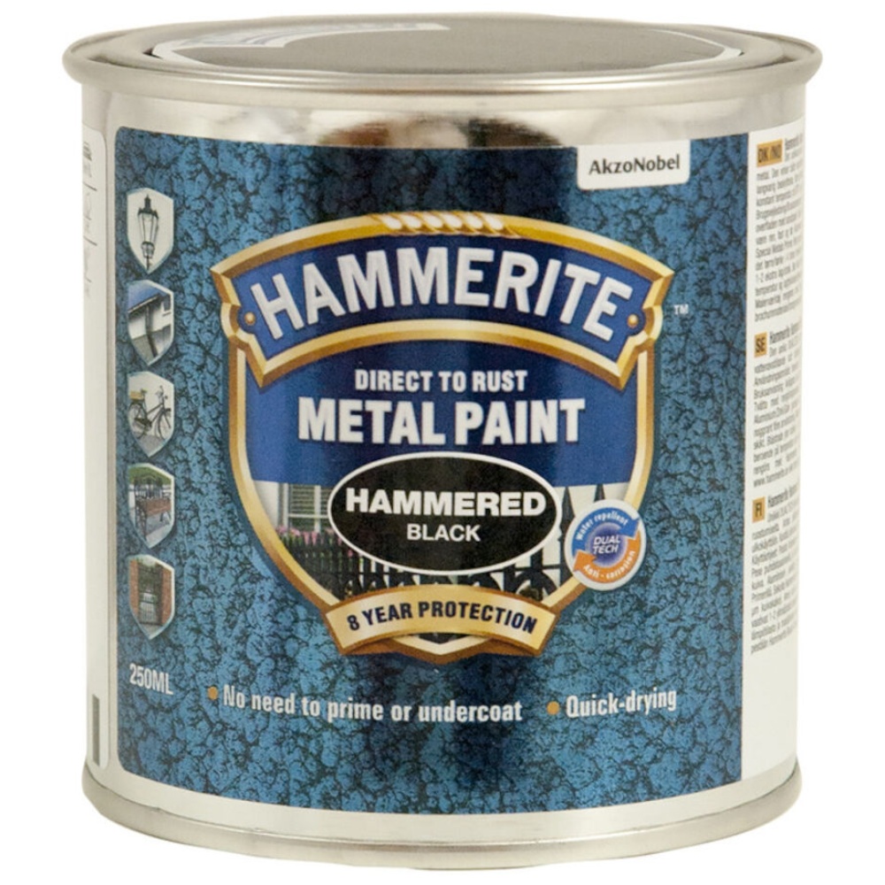 Hammerite, Metalmaling, Directo to Rust, Hammered, sort, 250 ml - Silvan