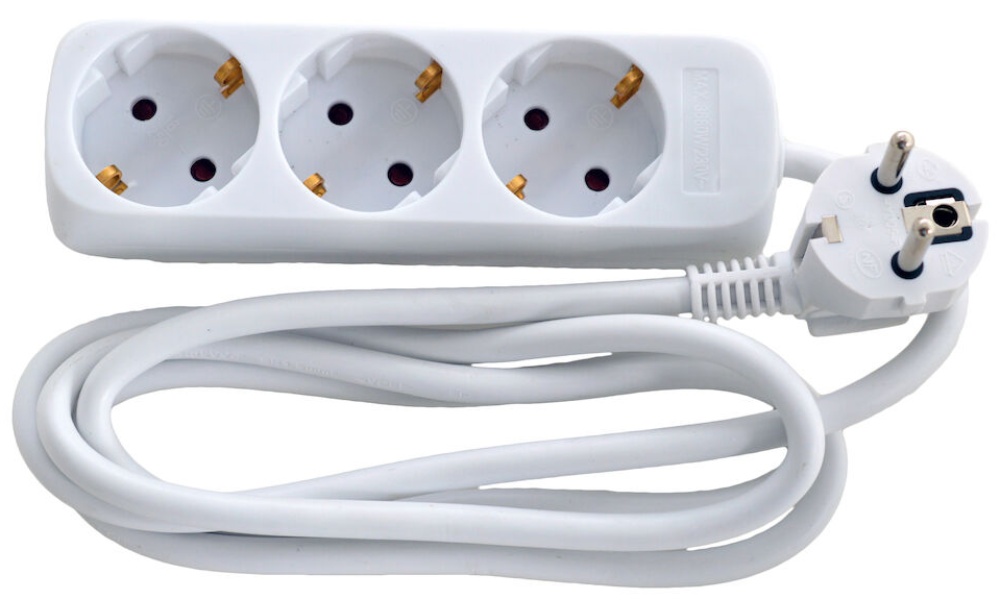 Schuko-stikdåse m. ledning, 3 udtag - Silvan