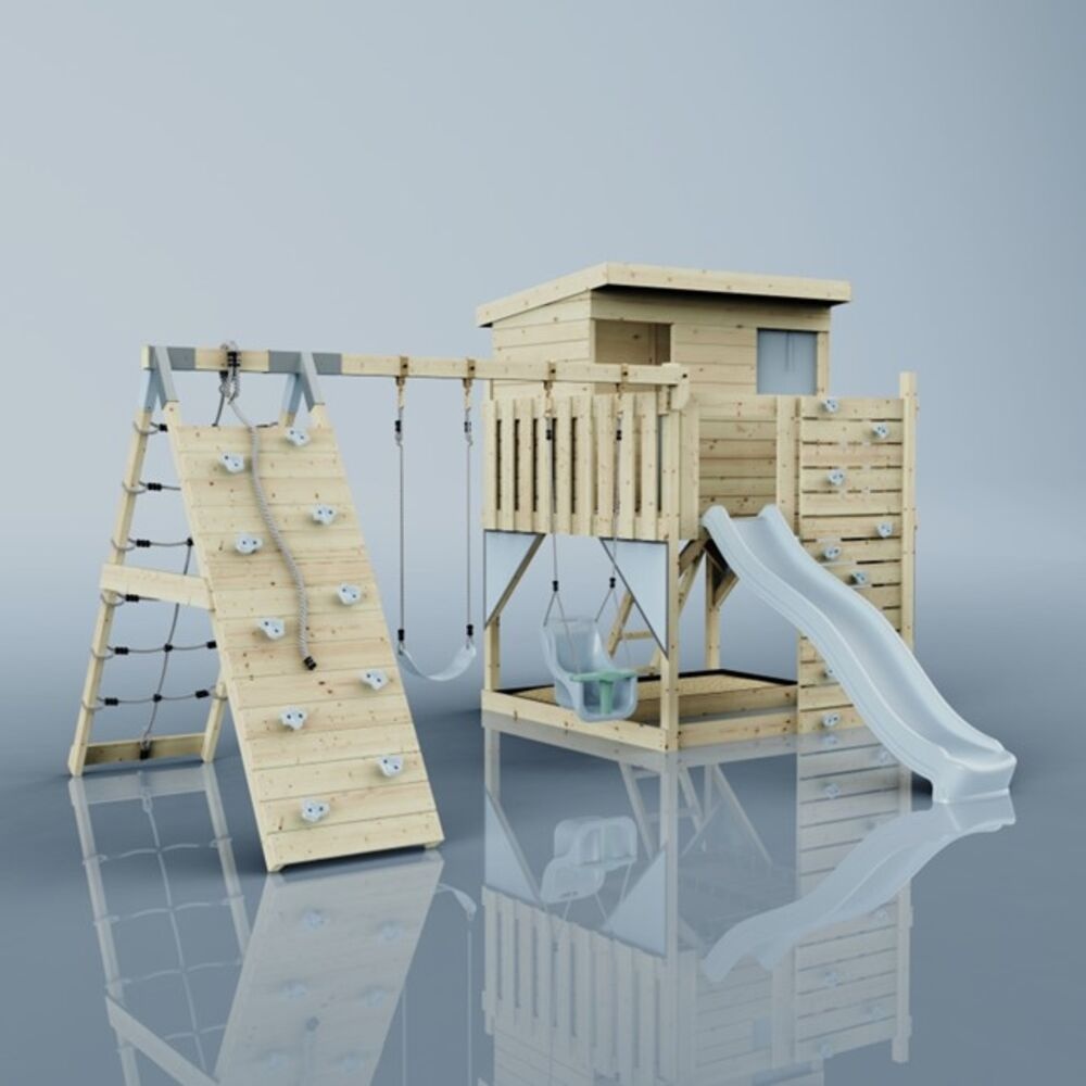 PolarPlay Aksel, Legetårn m/klatremodul og blå rutsjebane, 469x415x261 ...