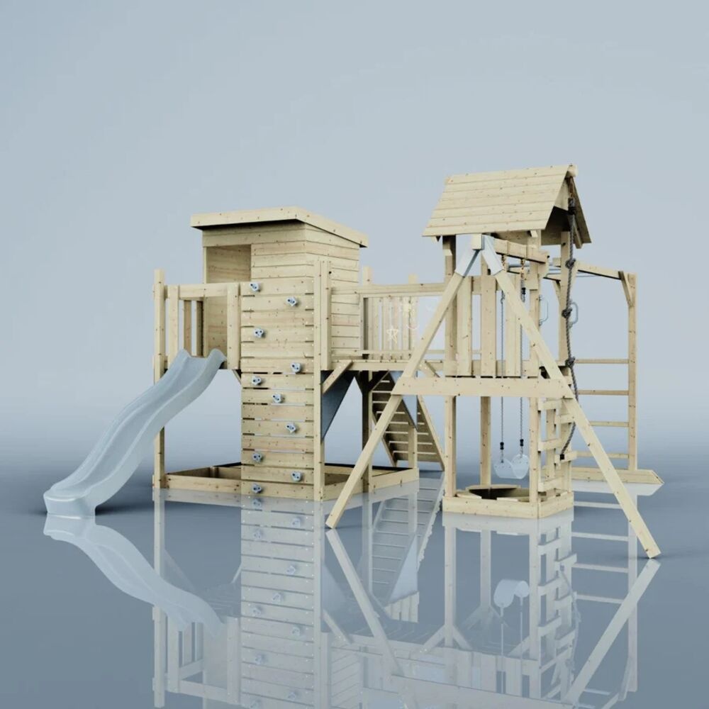 OutdoorToys Lene, Legetårn m/gyngemodul og blå rutsjebane, 400x503x274 ...