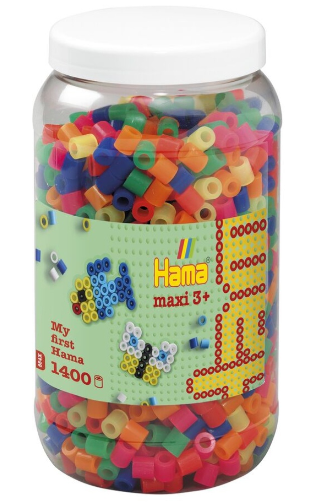 Hama, Perler i bøtte, maxi, mix 51 (neon), 1.400 stk. - Silvan